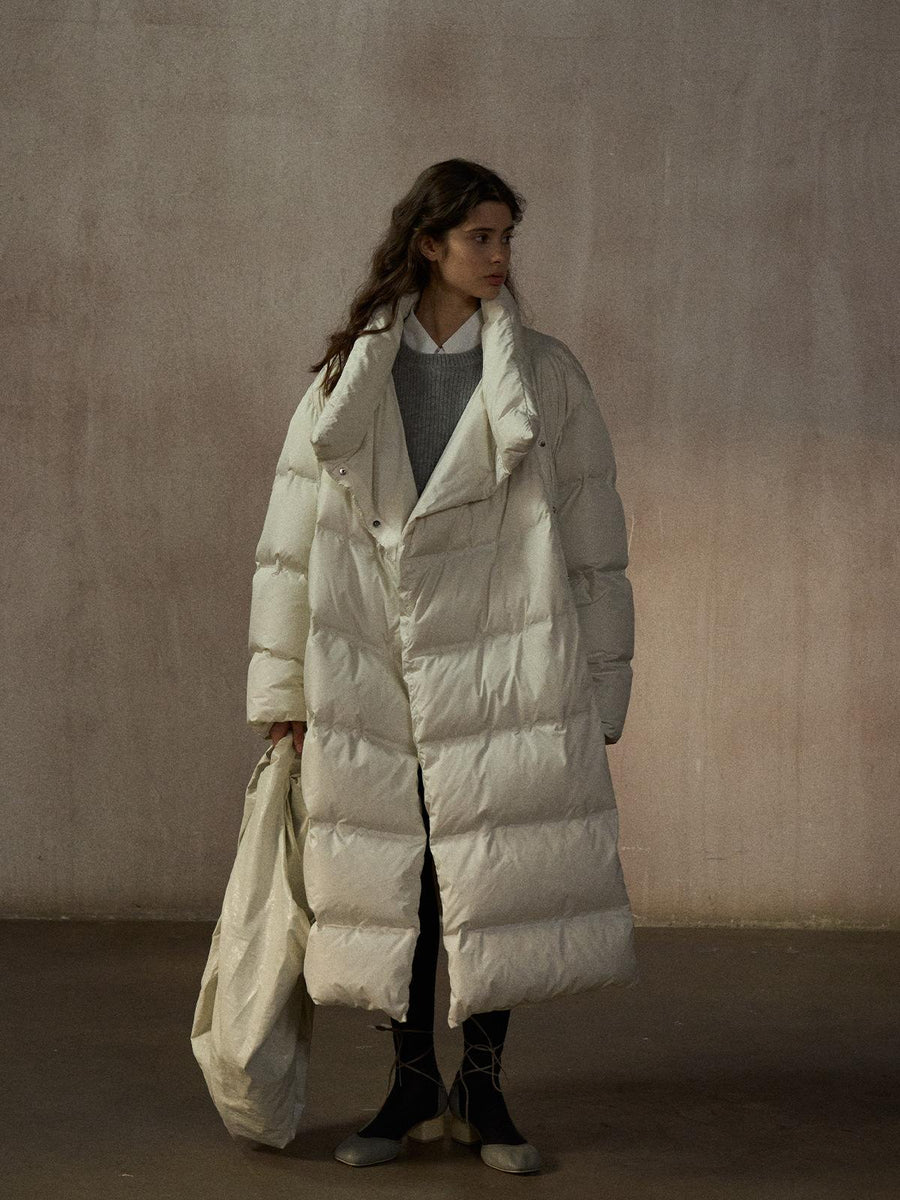 Veloria Wrap-Style Long Down Coat – hemi blurr